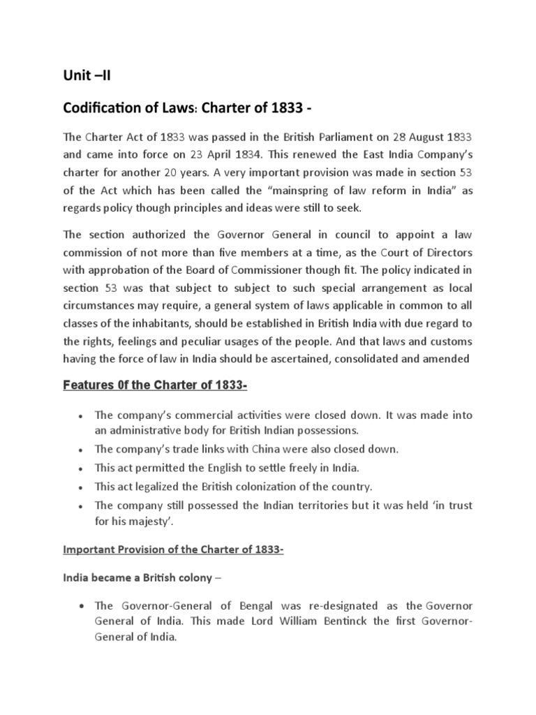 Unit-II Codification of Laws-First & Second Law Commission | PDF ...