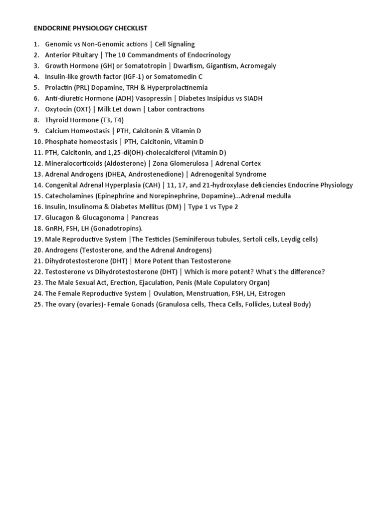Endocrine checklist | PDF