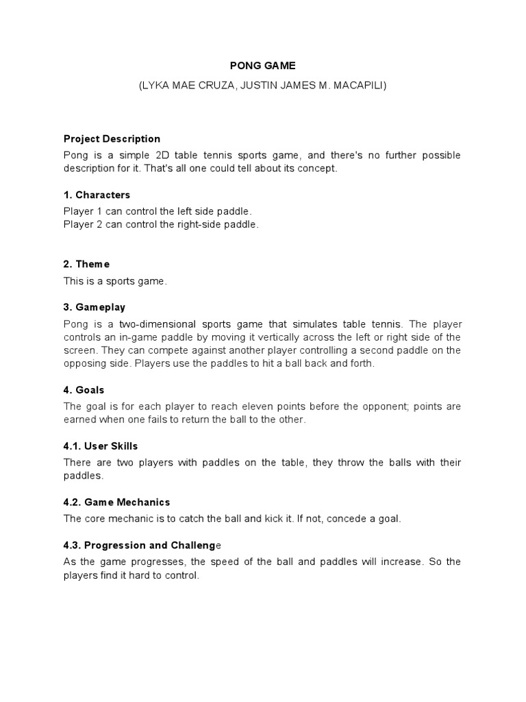 Pong Game | PDF | Table Tennis | Gaming
