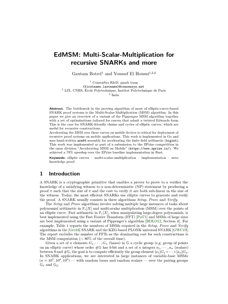 Multi Scalar Multiplication For Recursive SNARKs and More | PDF | Fast ...