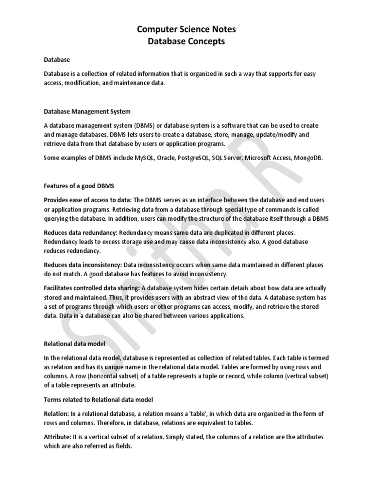 Database Concepts Pdf Databases Relational Database