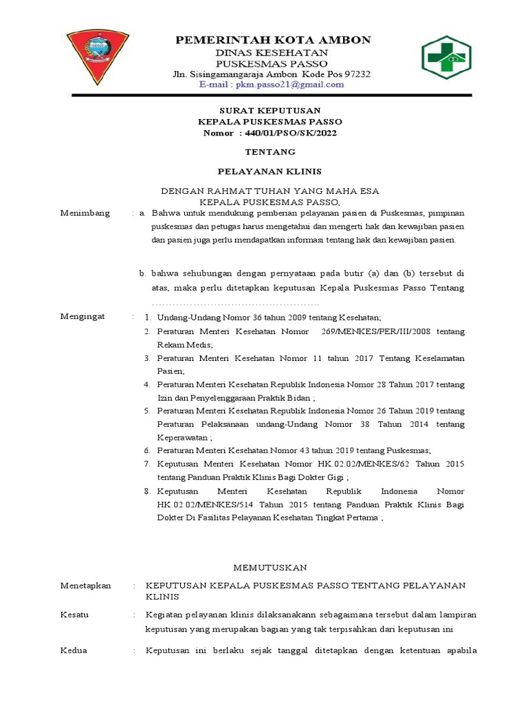 3.3.1 SK Pelayanan Klinis | PDF