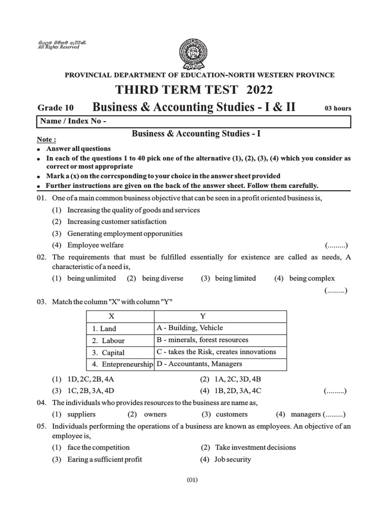 Business Studies Grade 10 (English Medium) | PDF | Debits And Credits ...