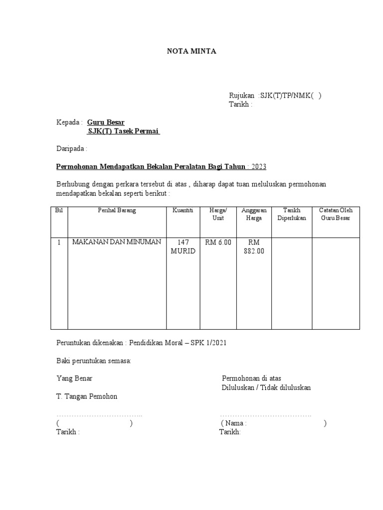 Nota Minta 2023 PONGGAL | PDF