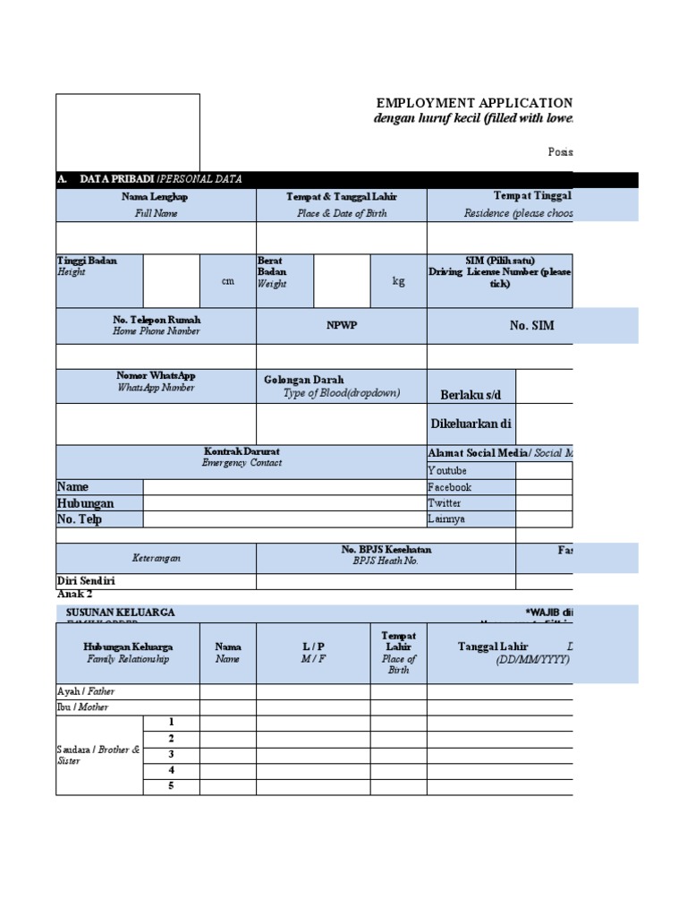 Form Data Pelamar 2023 | PDF