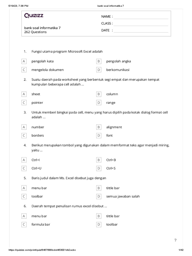 Bank Soal Informatika 7 | PDF