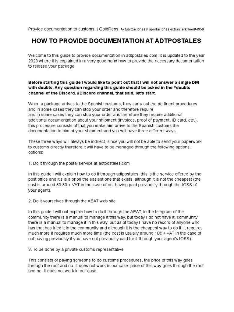 Customs Documentation Guide for ADTPostales | PDF | Customs | Counterfeit