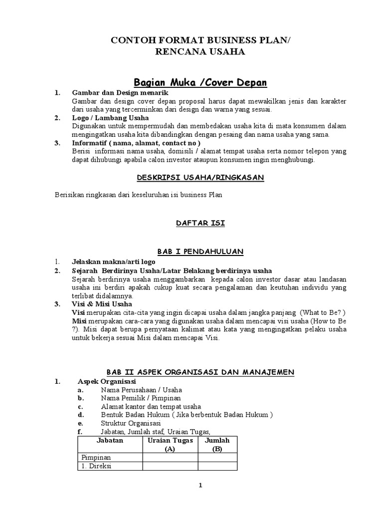 Contoh Format Business Plan | PDF