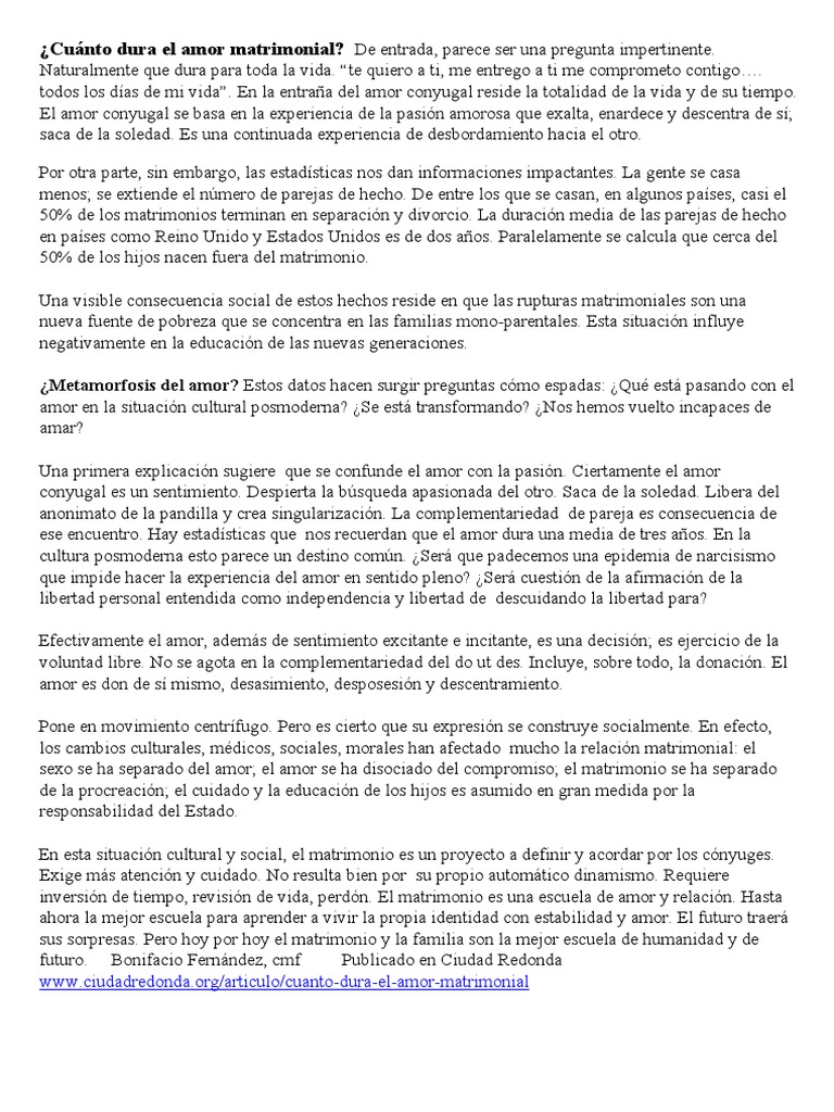 Cuanto Dura El Amor Del Matrimonio | PDF | Ciencias sociales