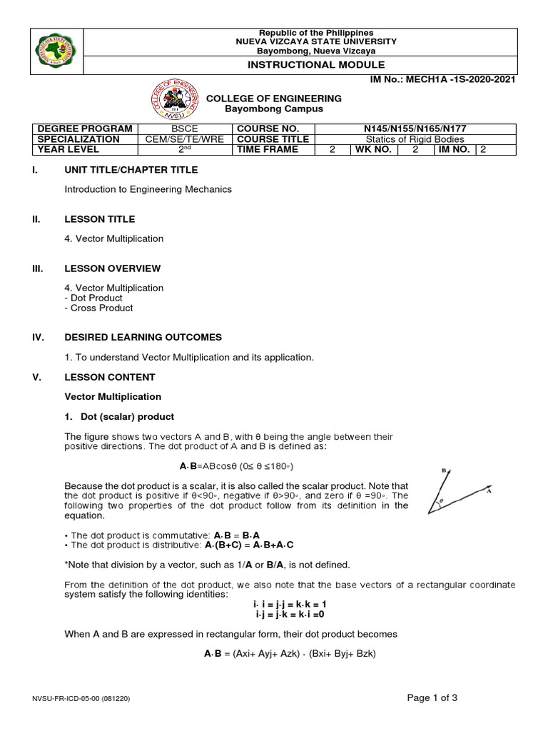 Vector Multiplication in Engineering | PDF | Euclidean Vector | Vector Space