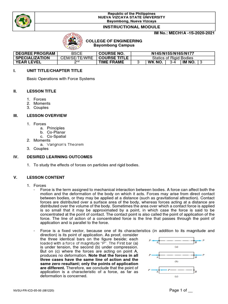 MECH 1A Module 3 - Forces, Moments, and Couples | PDF | Force | Euclidean Vector