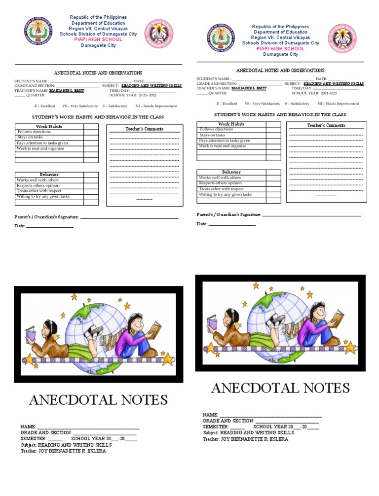Anecdotal Template | PDF | Teachers | Behavioural Sciences