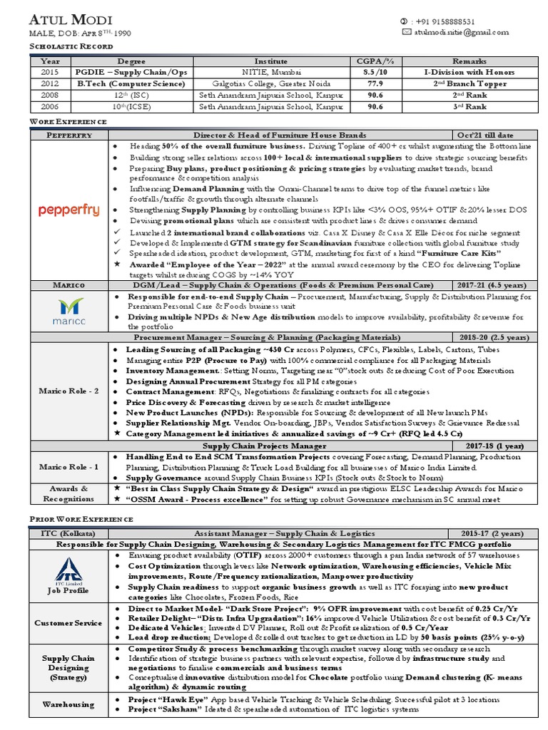 Atul Modi - Resume | PDF | Supply Chain | Warehouse