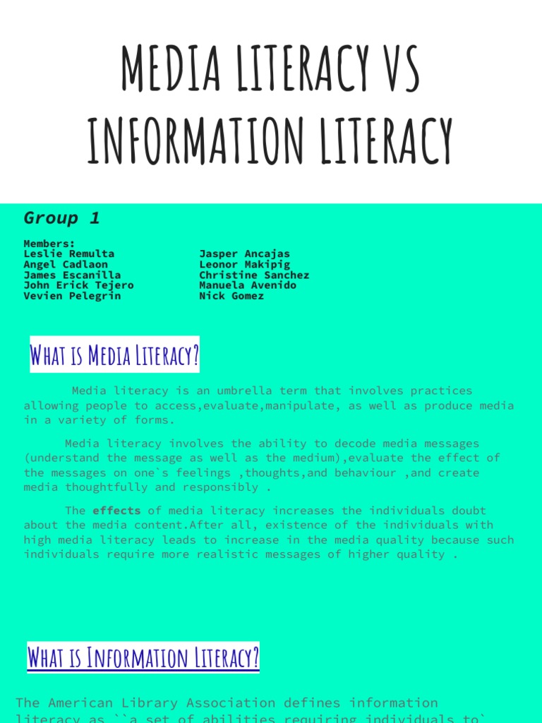 Media Literacy Vs Information Literacy: Group 1 | PDF