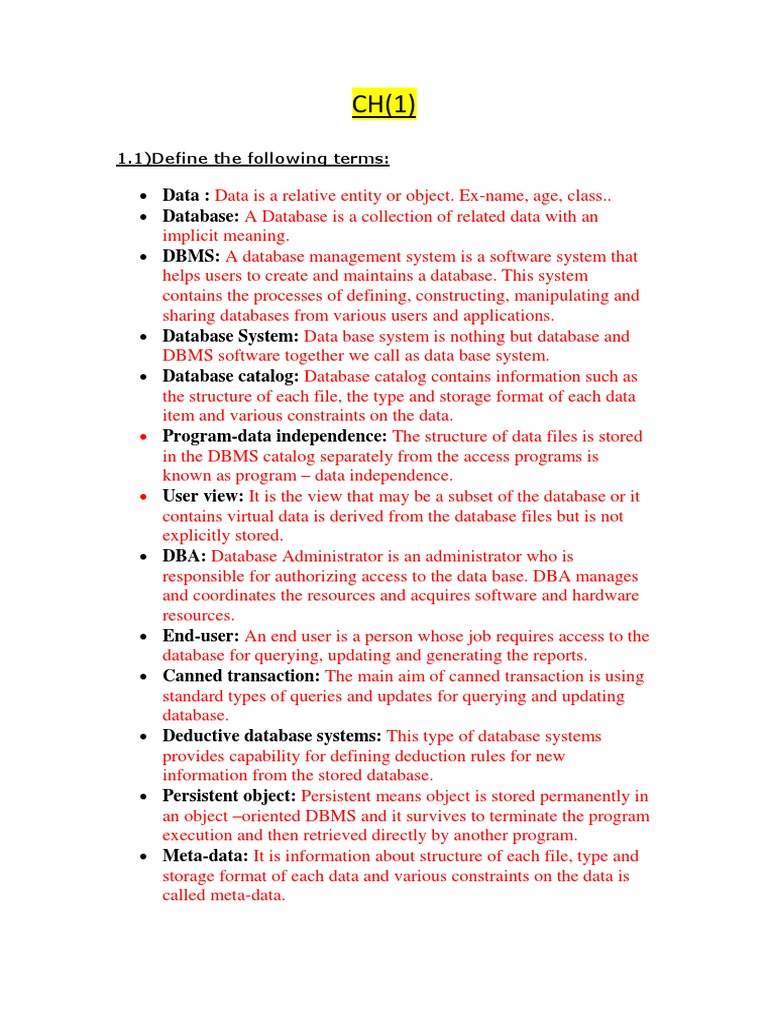 Review Question CH | PDF | Databases | Metadata