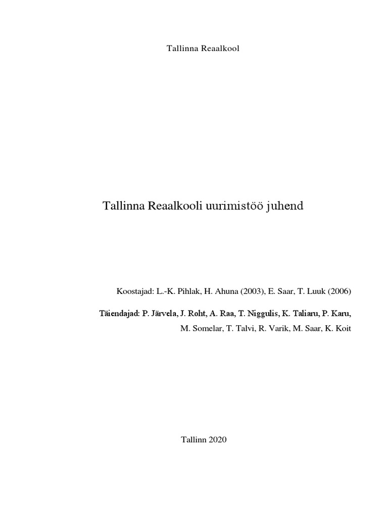 Reaalkool Uurimistöö 2020 | PDF
