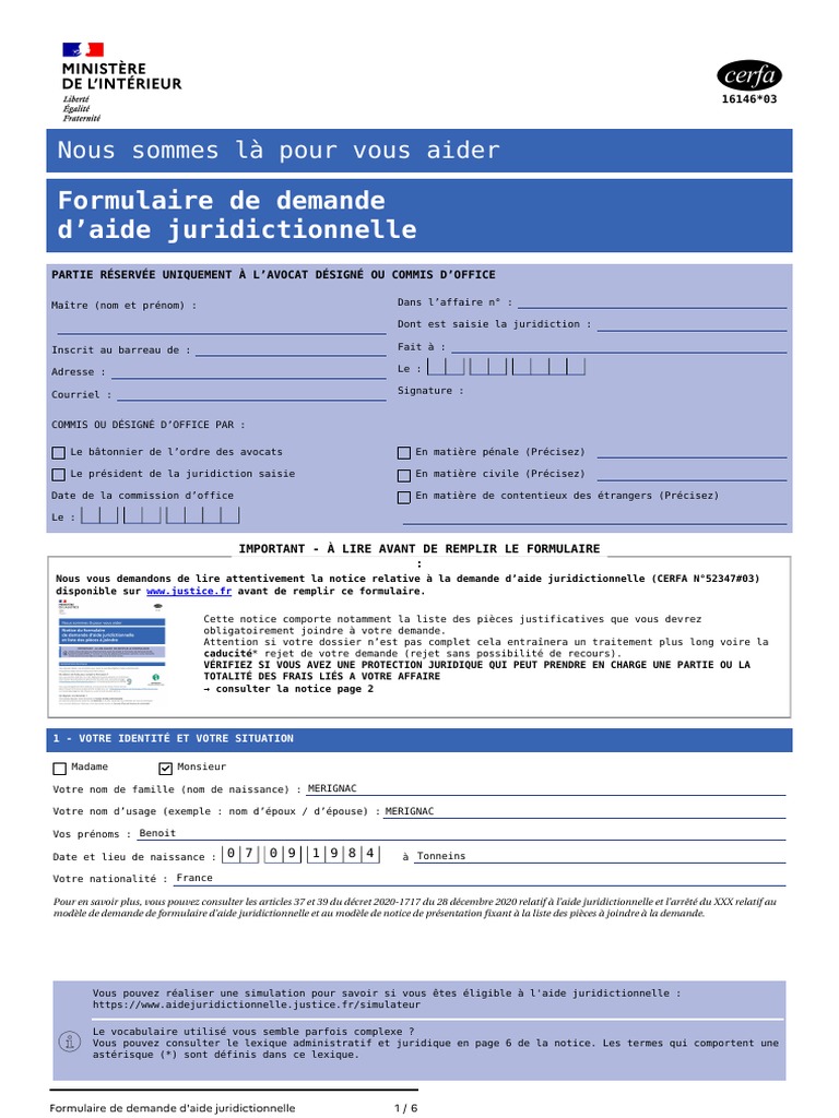 Formulaire de Demande D'aide Juridictionnelle: Nous Sommes Là Pour Vous ...