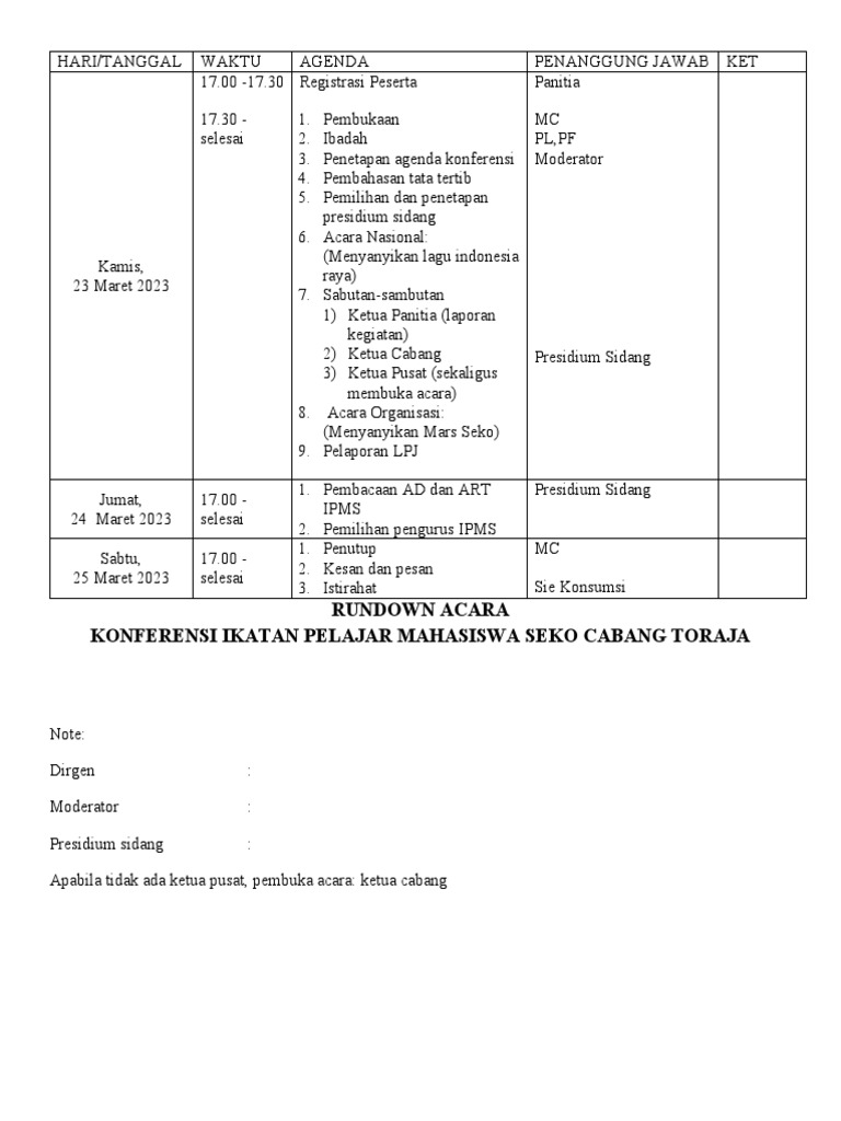 Rundown Acara Konferensi | PDF
