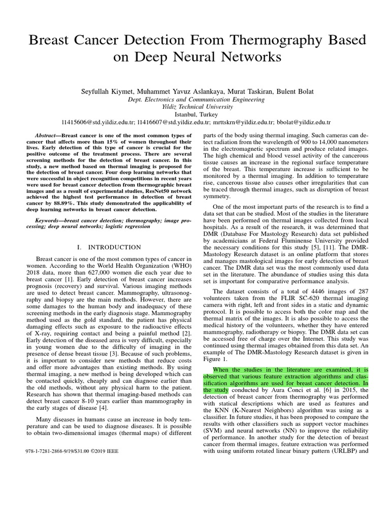1-Breast Cancer Detection From Thermography Based On Deep Neural Networks | PDF