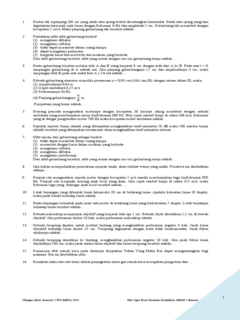 Soal Xi Fisika 2023 | PDF