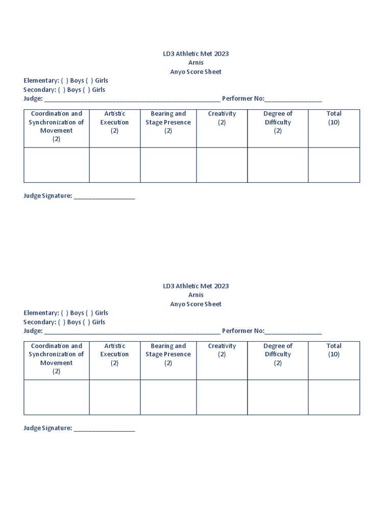 Anyo Score Sheet | PDF