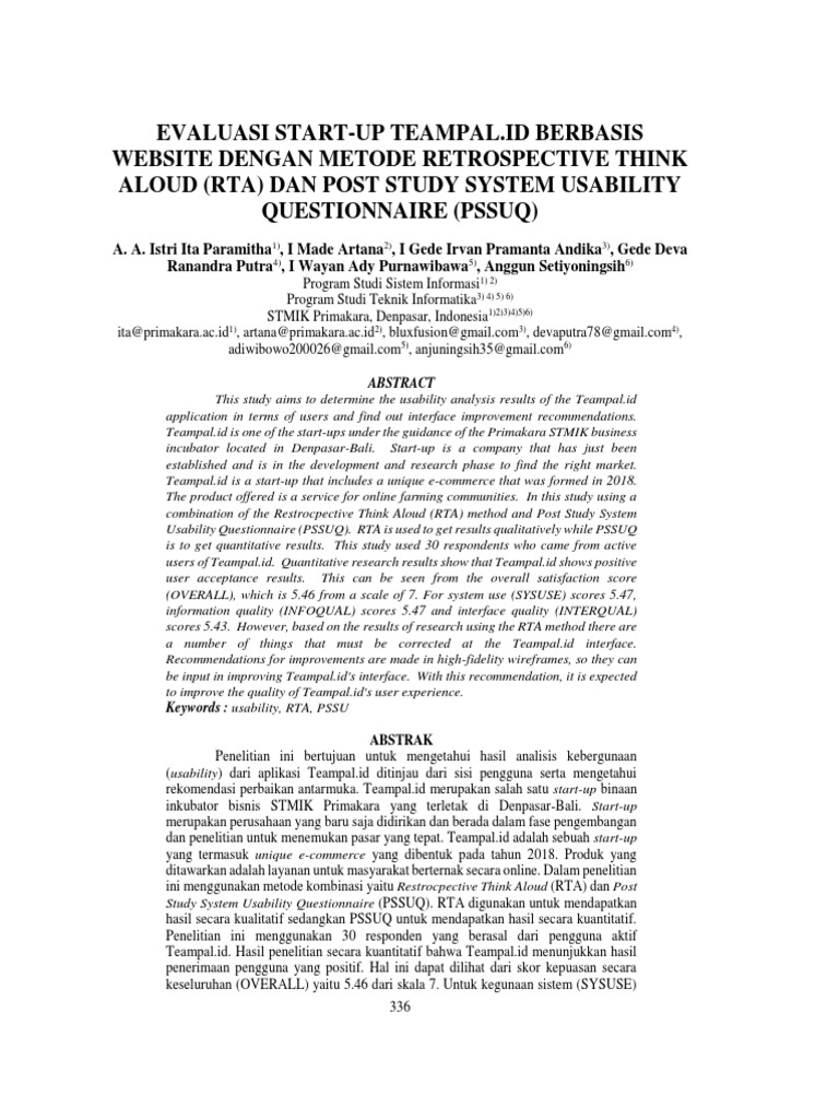 Evaluasi Start-Up Teampal - Id Berbasis Website Dengan Metode ...