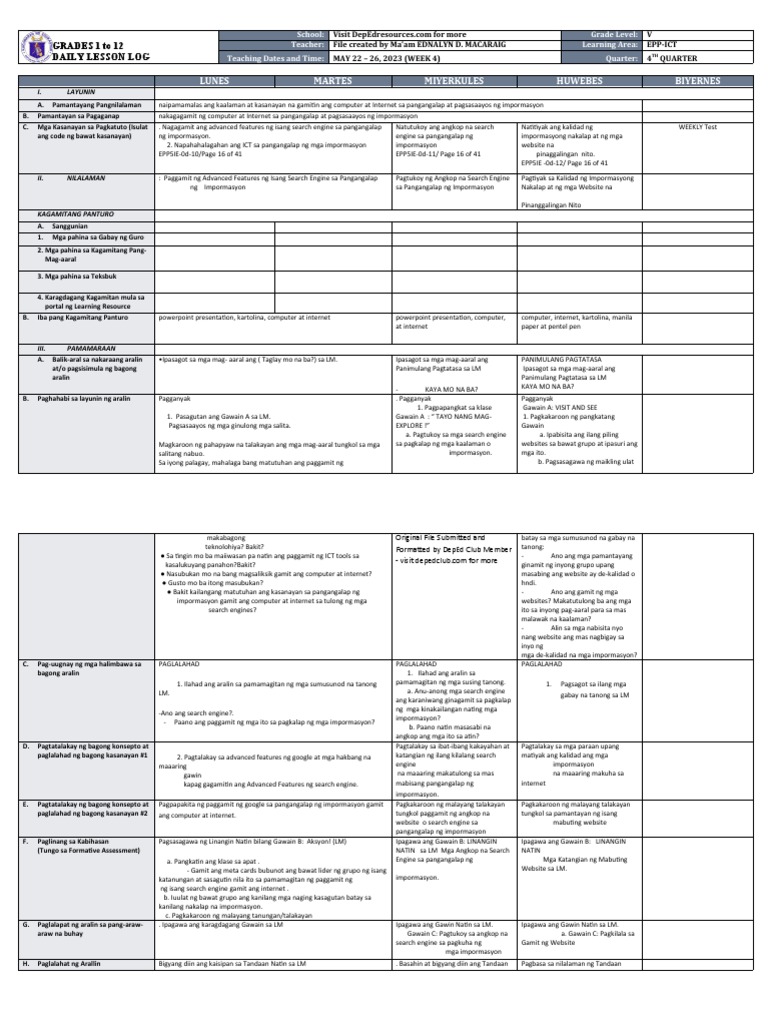 DLL - Epp 5 - Q4 - W4 | PDF