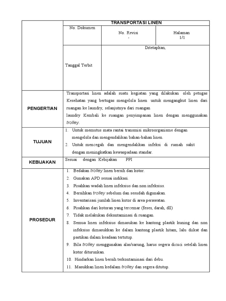 Sop Transportasi Linen | PDF