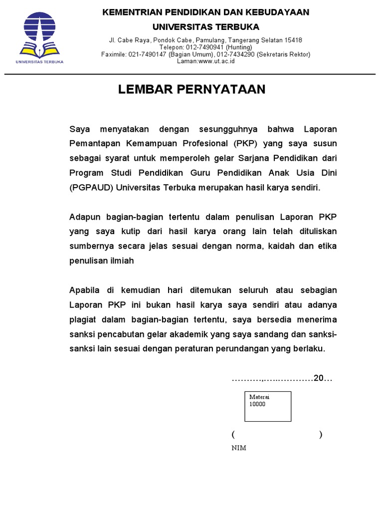 Lembar Penrnyataan Anti Plagiat | PDF