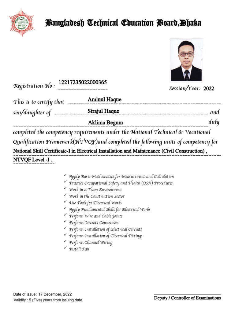 Bangladesh Technical Education Board, Dhaka: 17 December, 2022 Date of ...