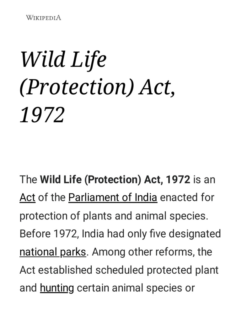 Wild Life (Protection) Act, 1972 - Wikipedia | PDF | Justice | Crime ...