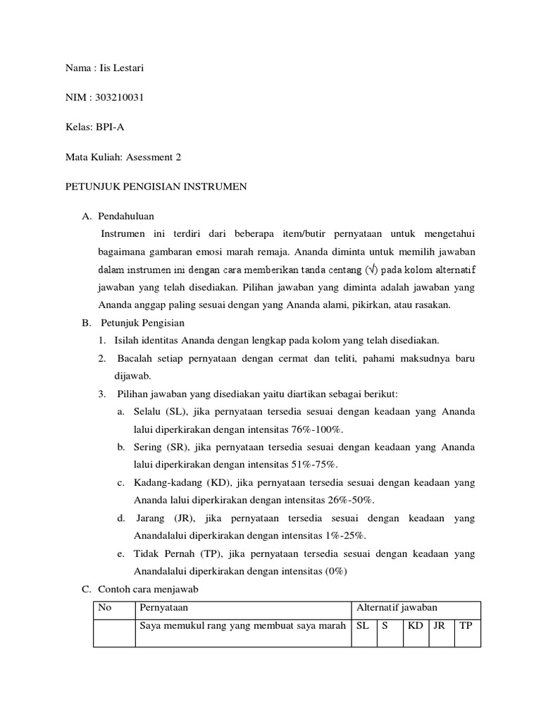 Petunjuk Pengisian Instrumen | PDF