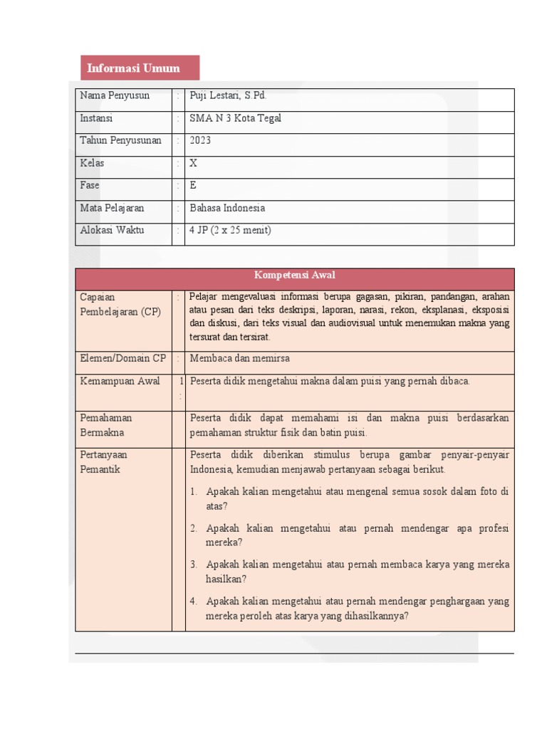 SIKLUS 2 - Modul Ajar - Membaca Dan Memirsa (TEKS PUISI) | PDF
