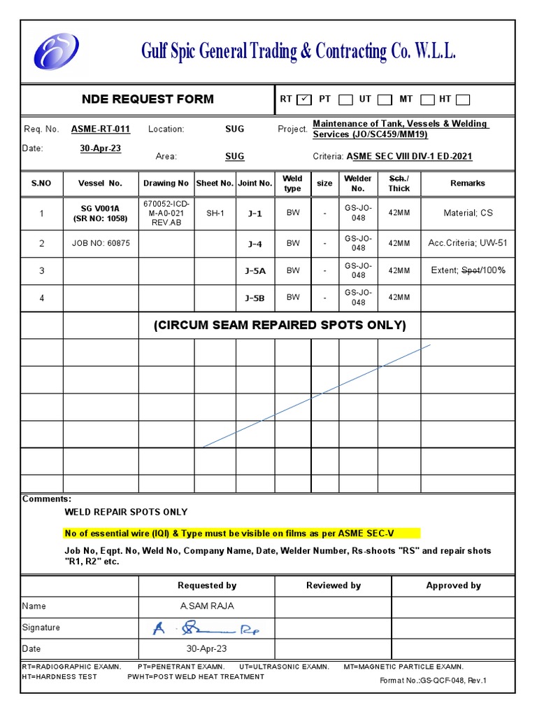 Nde Request - RT | PDF | Construction | Welding