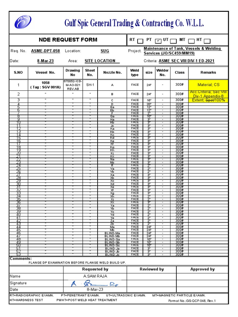 Nde Request - DPT | PDF | Mechanical Engineering | Electric Heating