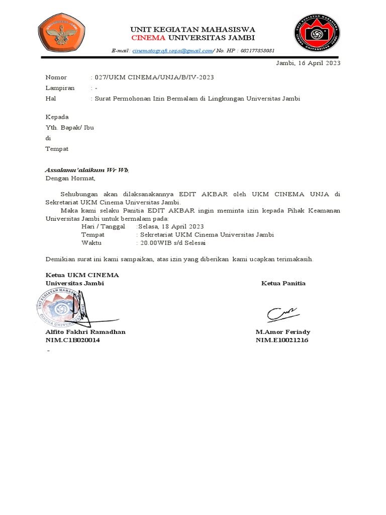 Surat Izin Bermalam | PDF