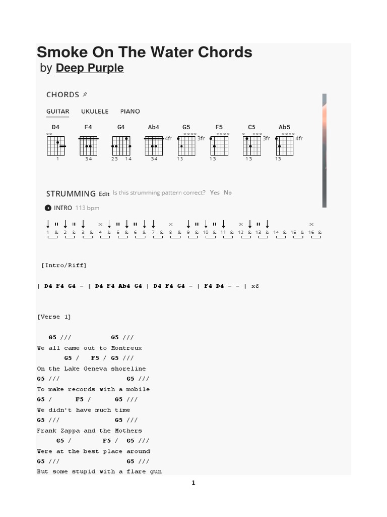 Smoke On The Water Chords | PDF | Songs Written | Song Recordings Produced