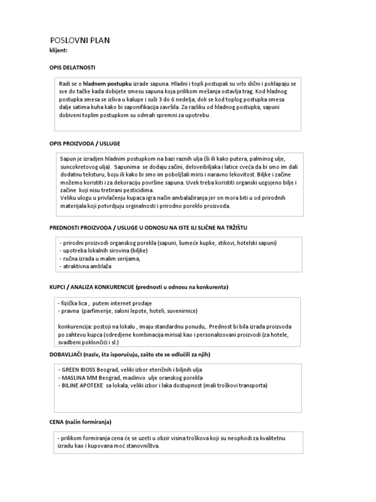 Poslovni Plan Primer | PDF