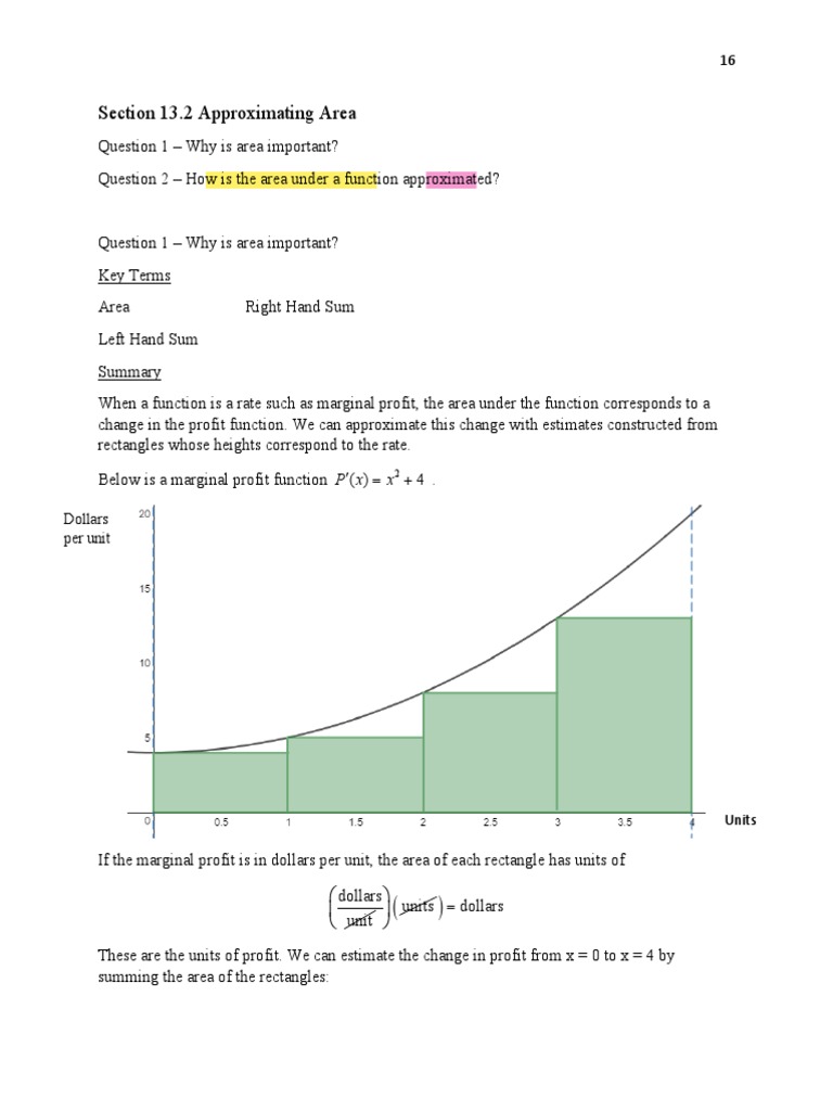 Applied Calc 13 2 Workbook Approx Area | PDF | Area | Function ...