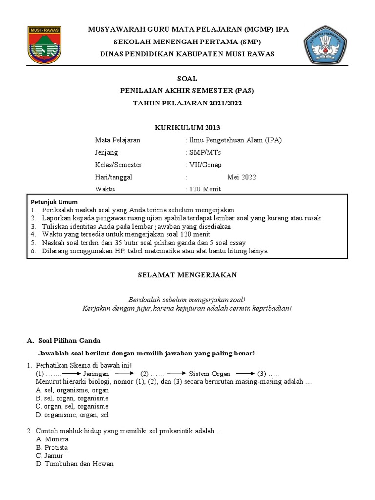 Master SOAL IPA 7 PAS GENAP 2021 2022 | PDF