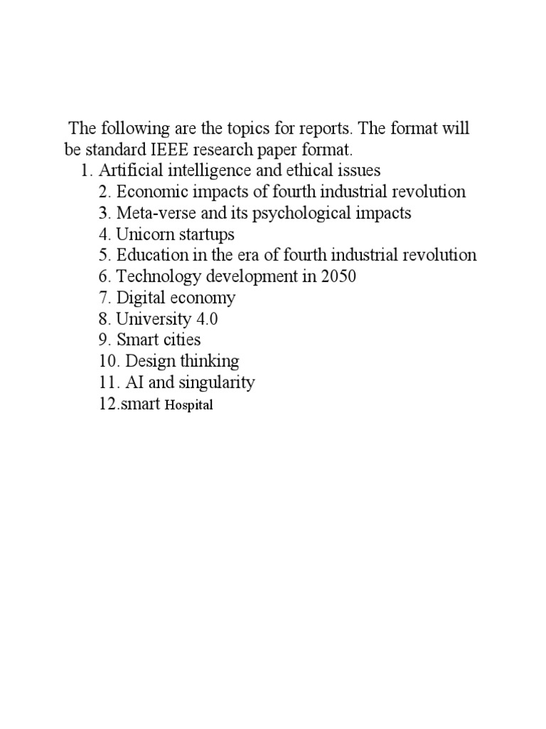 Topics For Reports | PDF