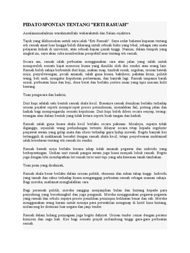 PIDATO Dan SAJAK RASUAH | PDF