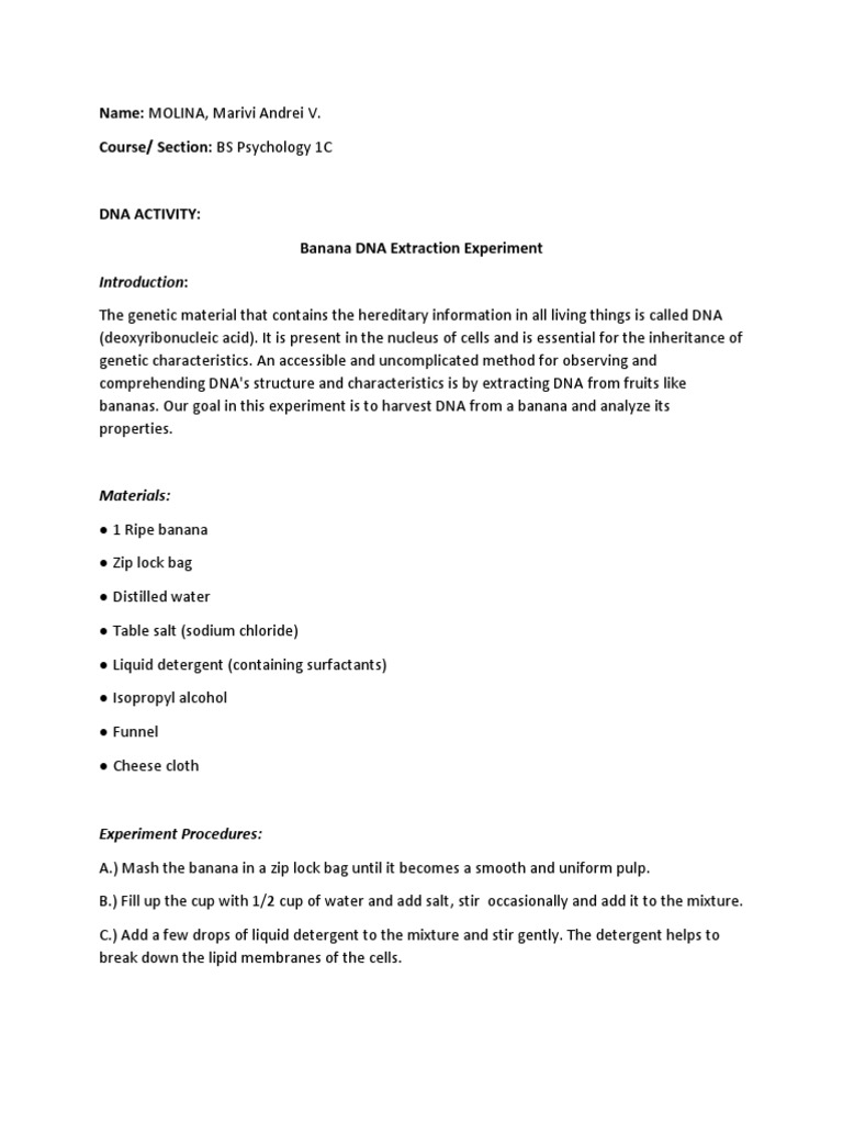 Banana DNA Extraction Guide | PDF | Filtration | Dna
