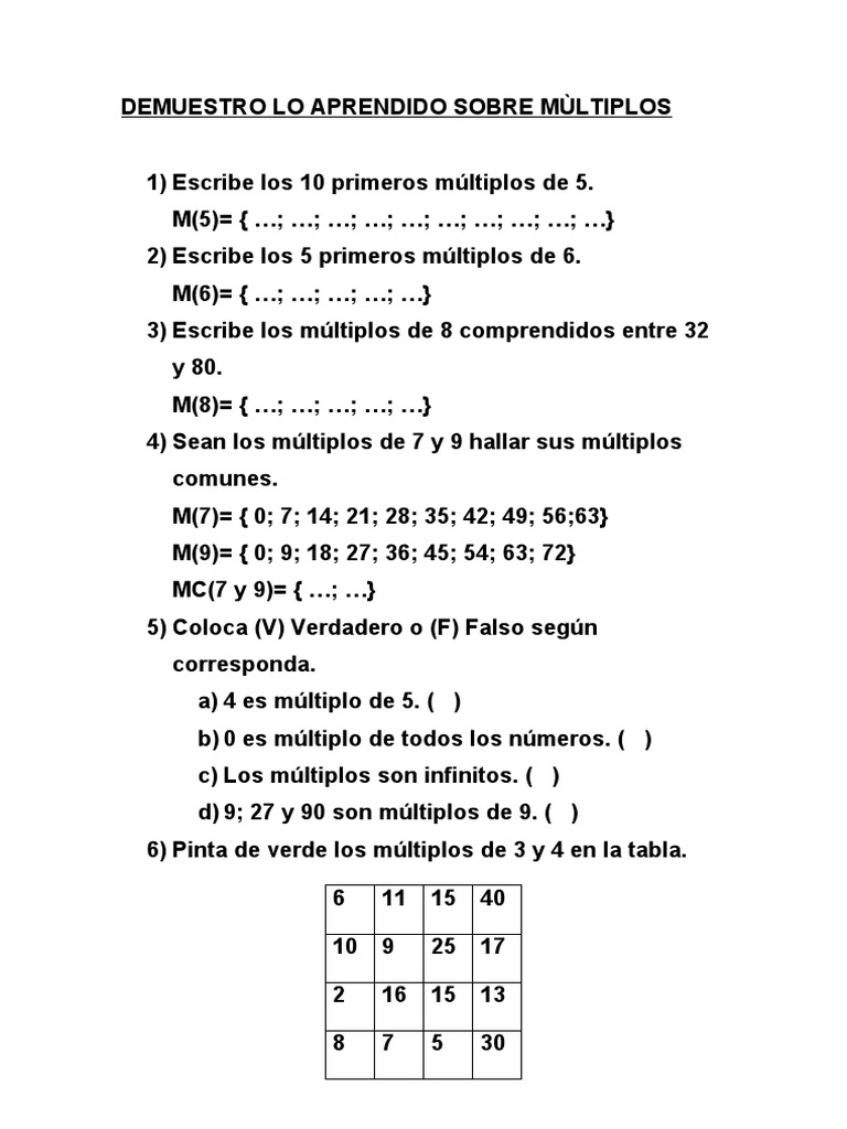 Demuestro Lo Aprendido Sobre Mùltiplos | PDF