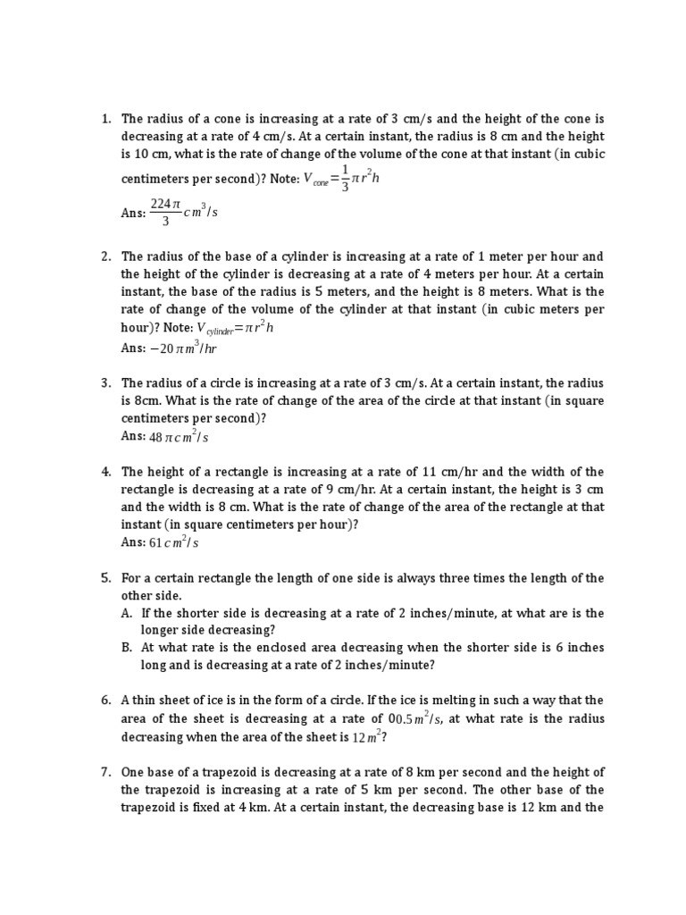Related Rates Problems | PDF | Area | Geometry