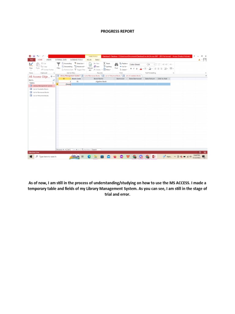 Progress Report of Library Management System | PDF