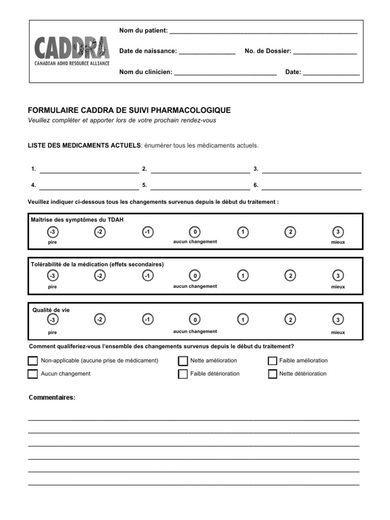 CADDRA-Medication Form FR | PDF