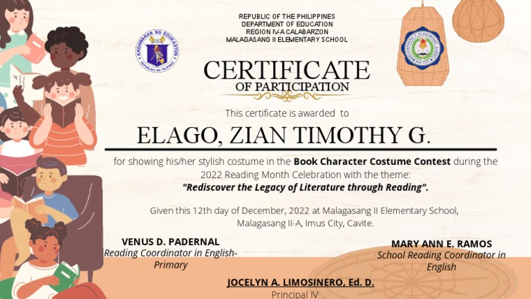 Cert. of Participation Book Character | PDF