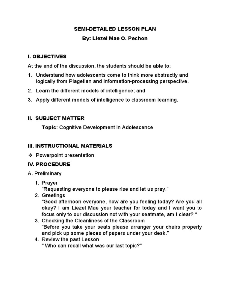Lesson Plan Example | PDF