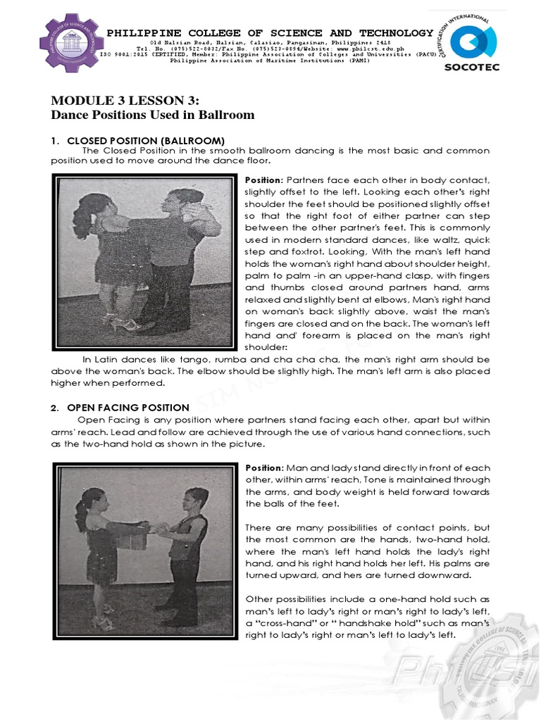 Module 3 Lesson 3 Dance Positions Used in Ballroom | PDF | Ballroom ...